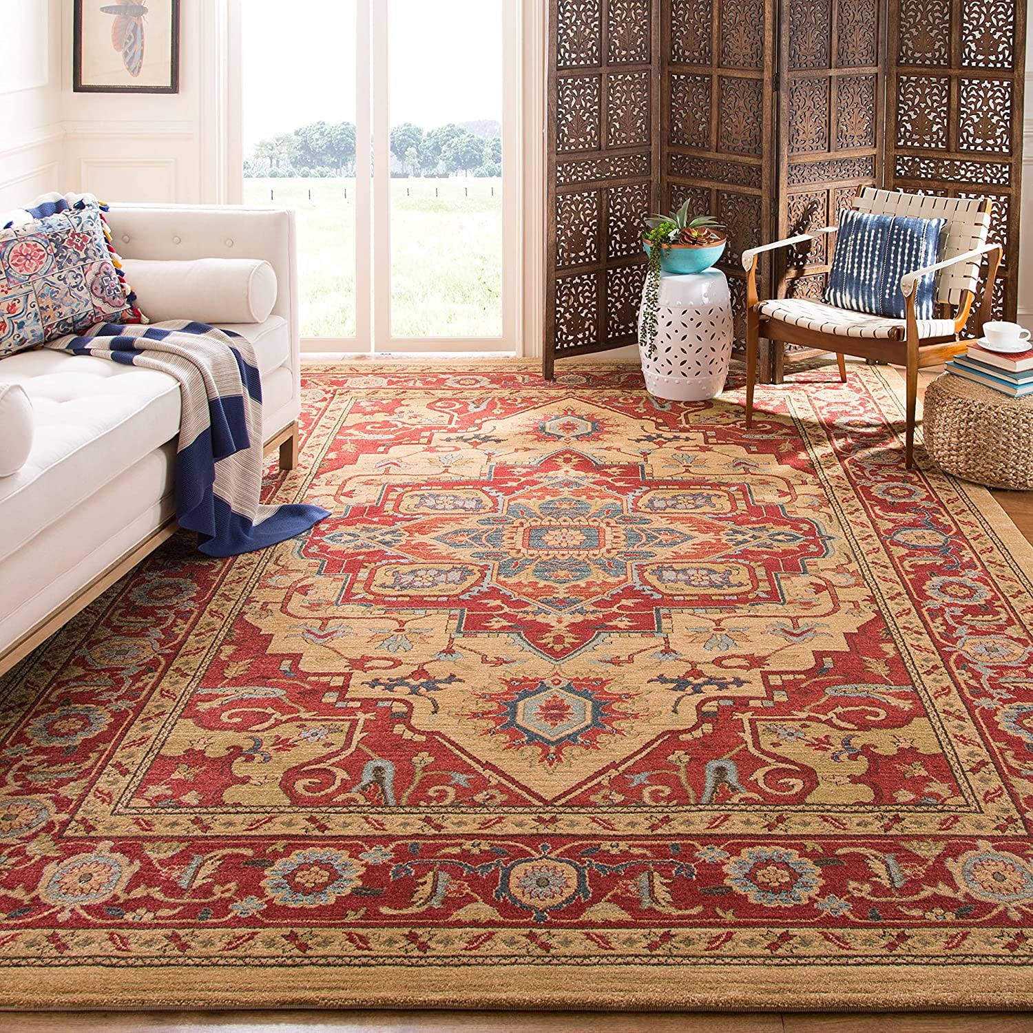 SAFAVIEH Mahal Collection Area Rug - 8' x 10', Red & Natural ...