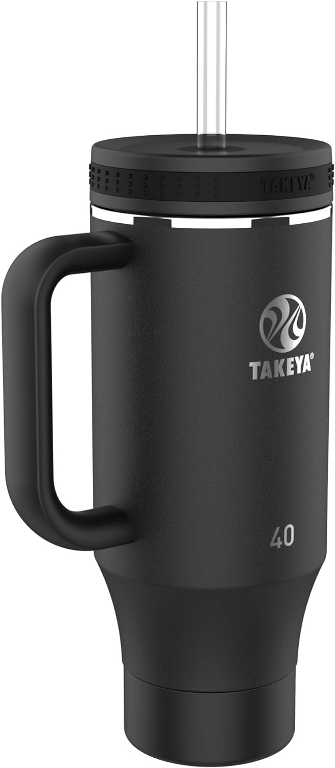 Takeya 40 oz Stainless Steel Tumbler with Lid and Two Straws, Premium ...