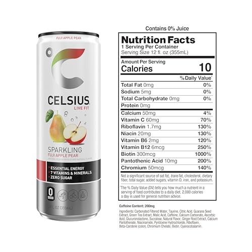 CELSIUS Sparkling Fuji Apple Pear, Functional Essential Energy Drink 12 ...