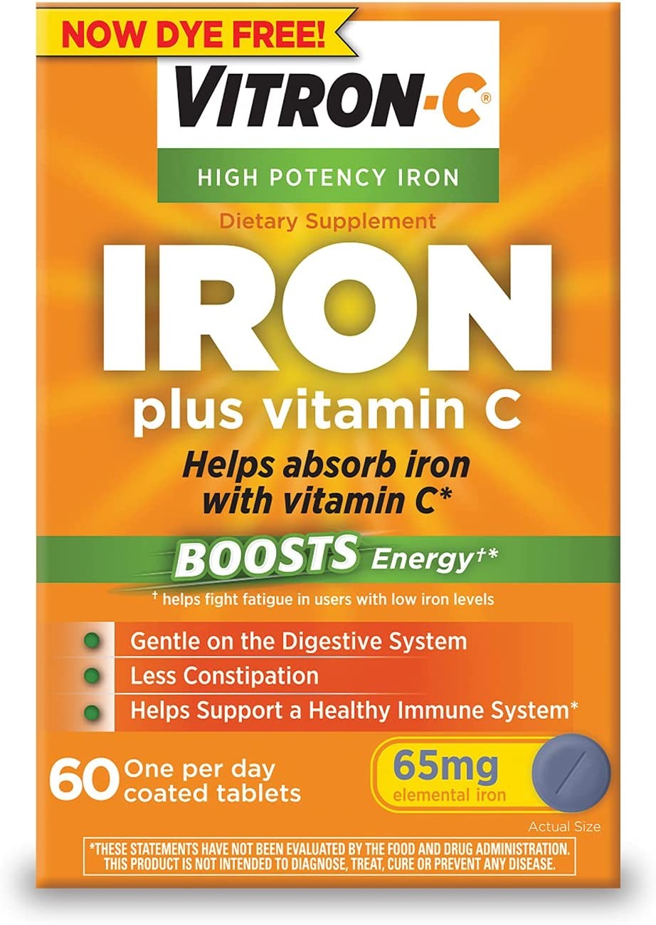 Vitron-C Iron Supplement, Once Daily, High Potency Iron Plus Vitamin C ...