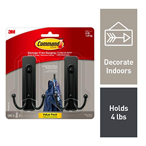 Command Large Wall Hooks, 2 Pack, Matte Black, Organize Damage-Free ...