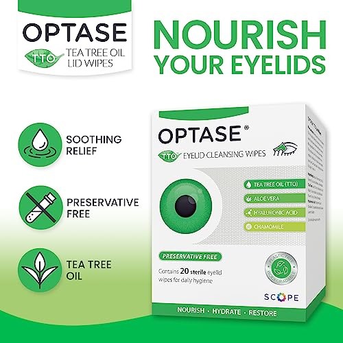 OPTASE TTO Eyelid Cleansing Wipes, Box of 20 - Individually Wrapped Eyelid Wipes With Tea Tree ...