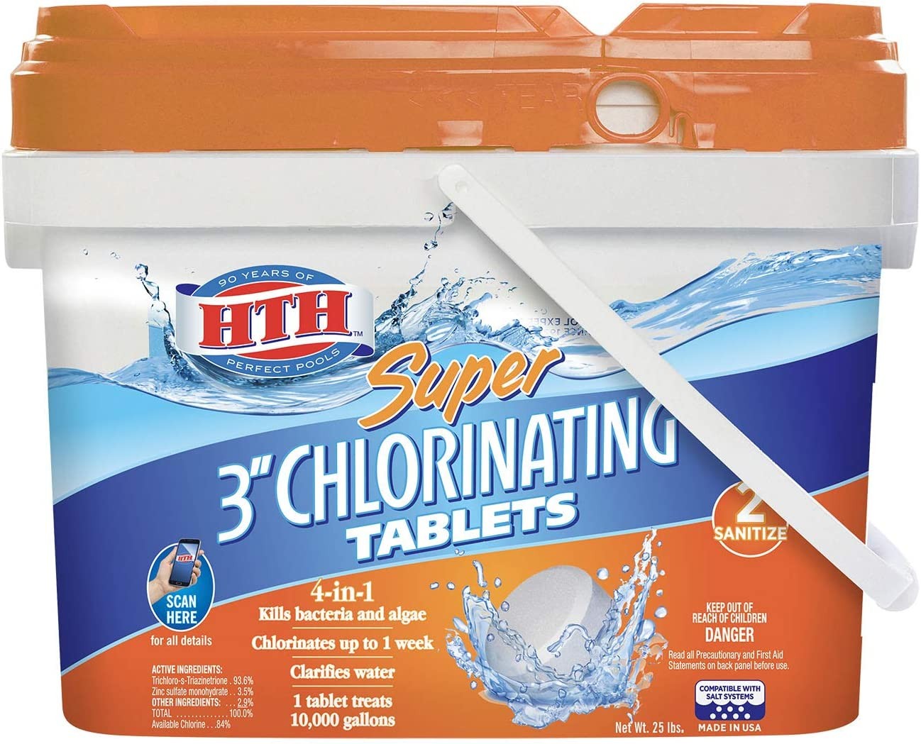 HTH 42034 Super 3" Chlorinating Tablets for Swimming Pools, 25 lbs ...