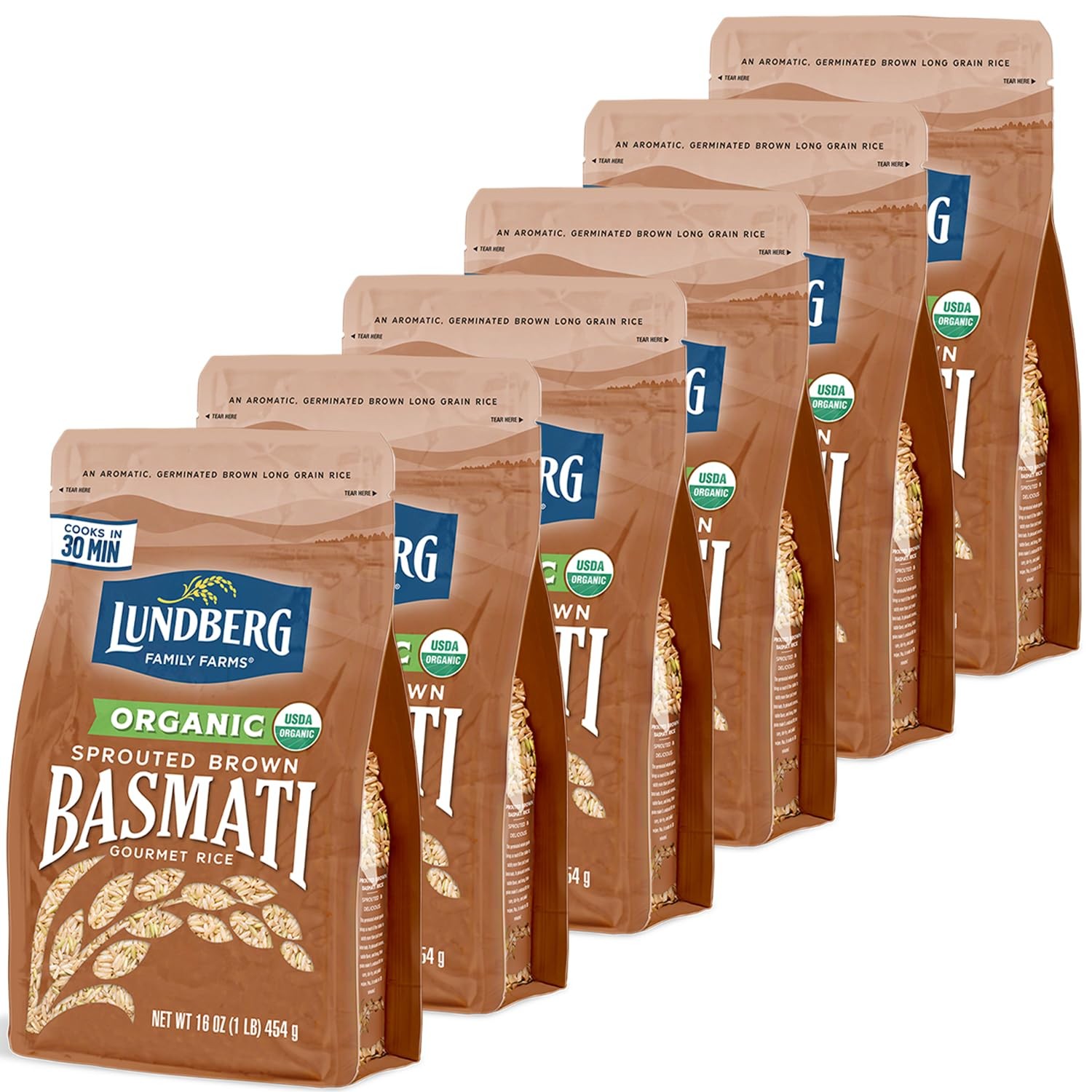 Lundberg Basmati Rice, Organic Sprouted Brown Long Grain Rice - Nutty ...