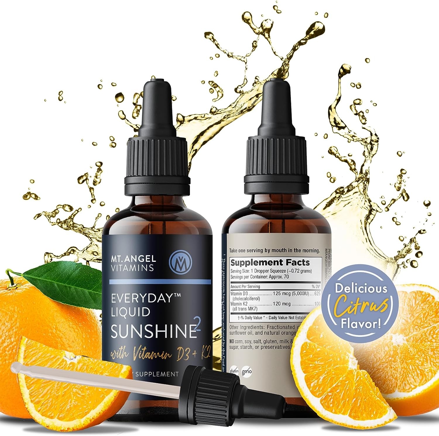 Mt. Angel Vitamins - Vegan Vitamin D3 & K2 Liquid Supplement - 5000 IU ...