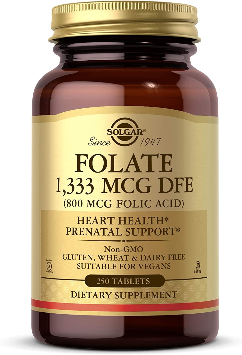 Solgar Folate 1,333 MCG Dietary Folate Equivalent (800 mcg Folic Acid ...