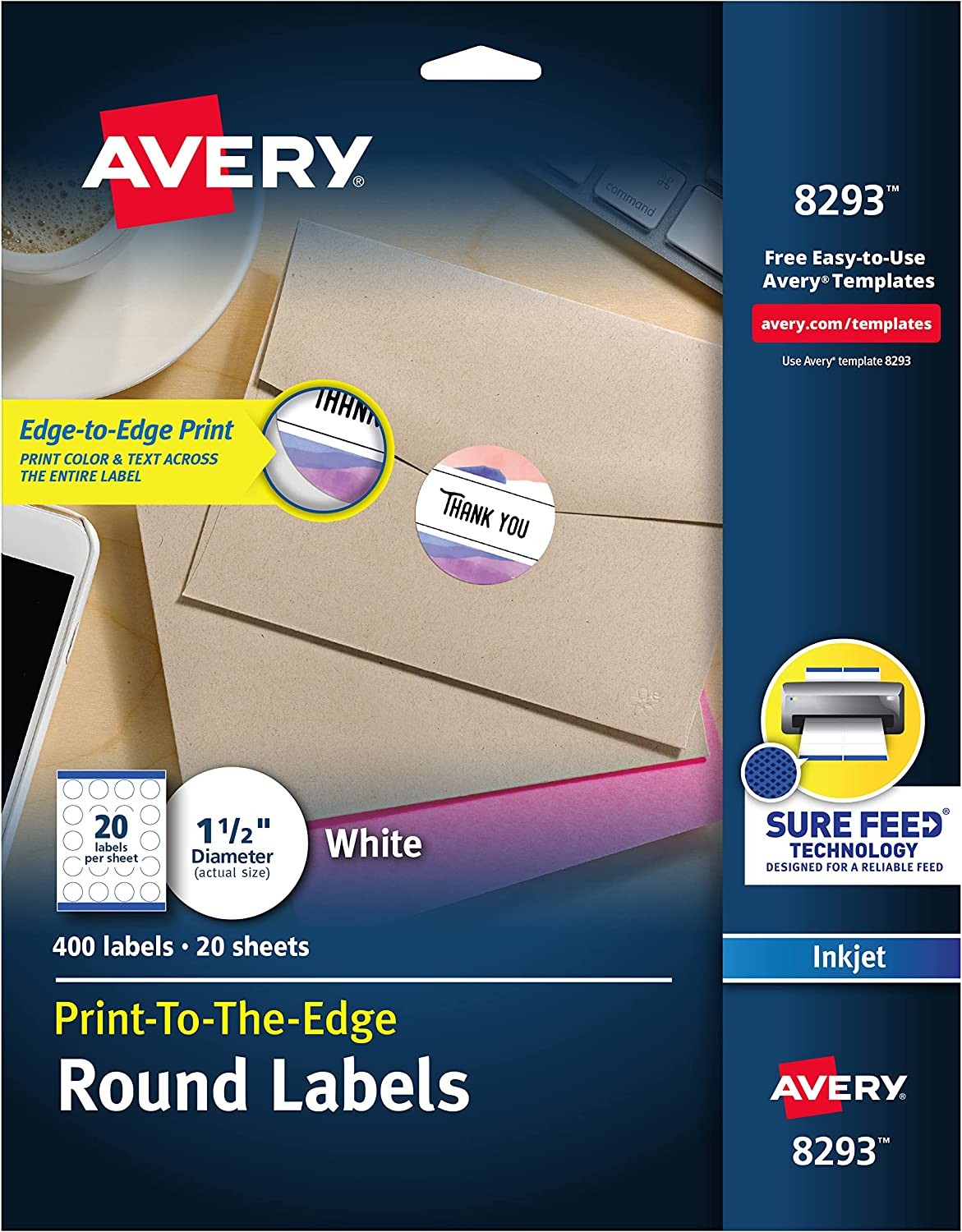 Avery Matte White Round Labels, Sure Feed Technology, Permanent ...