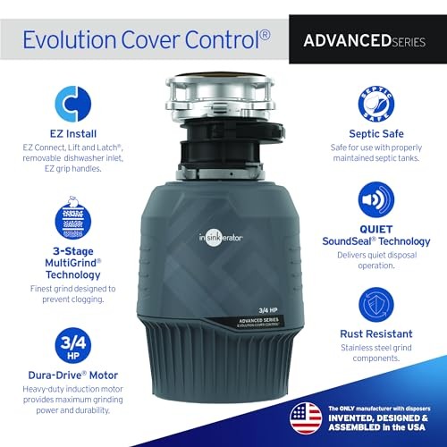 InSinkErator Evolution Cover Control 3/4 HP Garbage Disposal, Advanced ...
