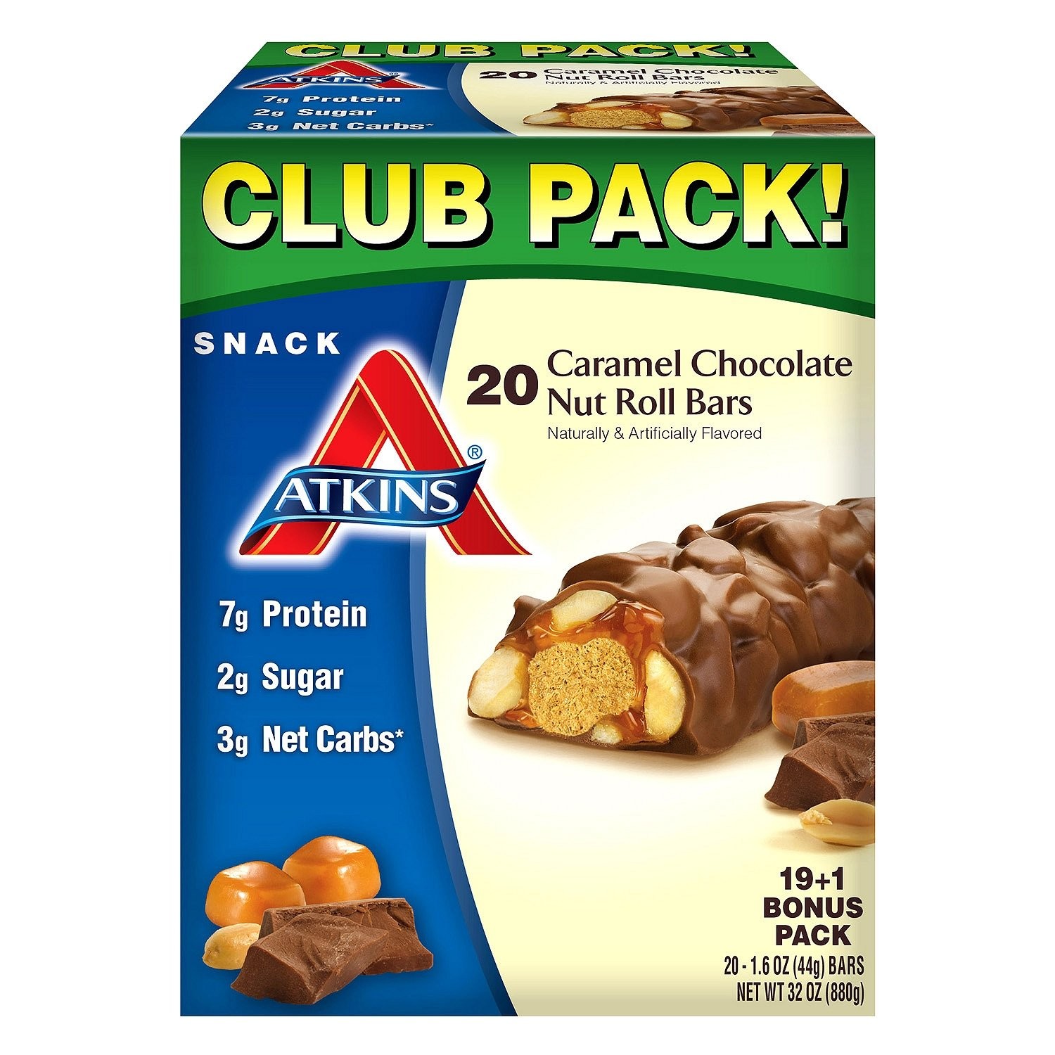 Atkins Snack bar, Caramel Chocolate Nut Roll, Keto Friendly (20 ct ...