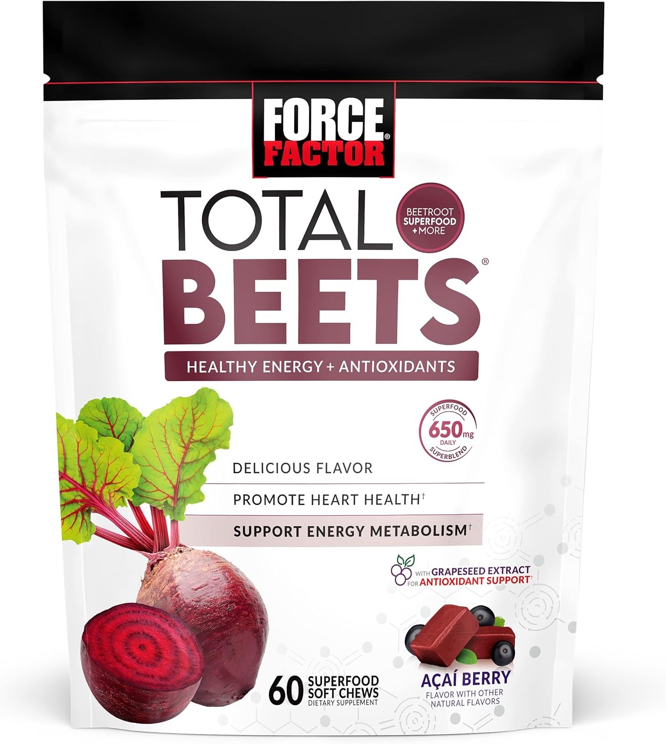 Force Factor Total Beets Soft Chews with Beetroot, Nitrates, L ...