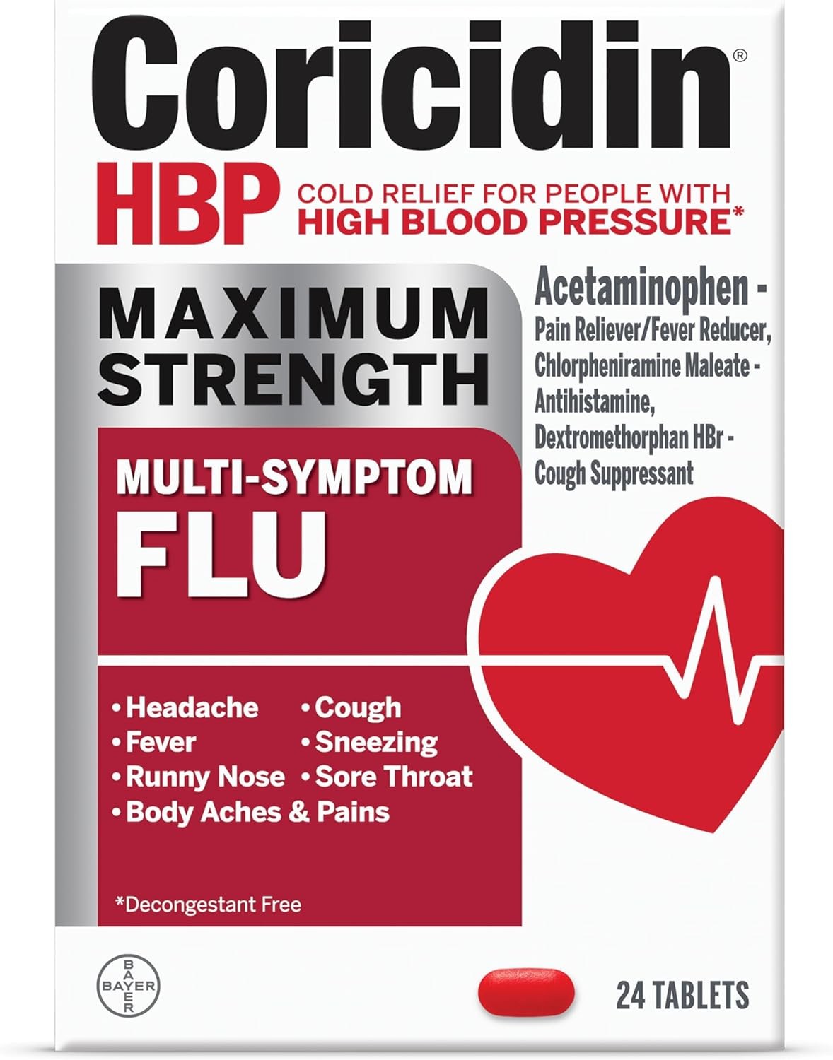 Coricidin HBP Maximum Strength Multi-Symptom Flu Tablets For Body Aches ...