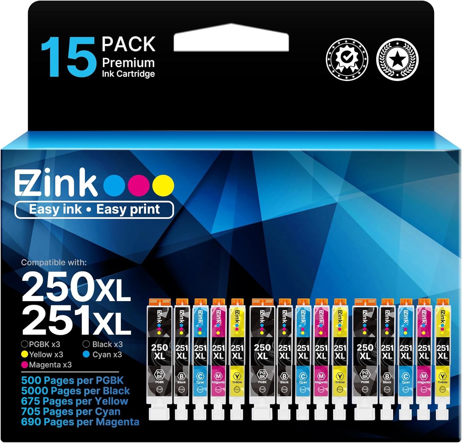 E-Z Ink Compatible Ink Cartridges Replacement for Canon 250 251 XL PGI ...