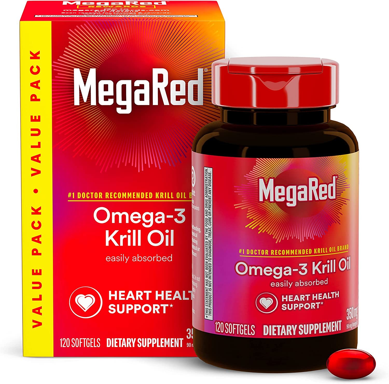 MegaRed Krill Oil 350mg Omega 3 Supplement with EPA, DHA, Astaxanthin ...
