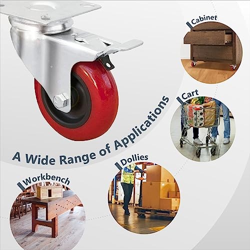 POWERTEC 3 Inch Swivel Caster Wheels Set of 4 with Brake & 640 lbs ...