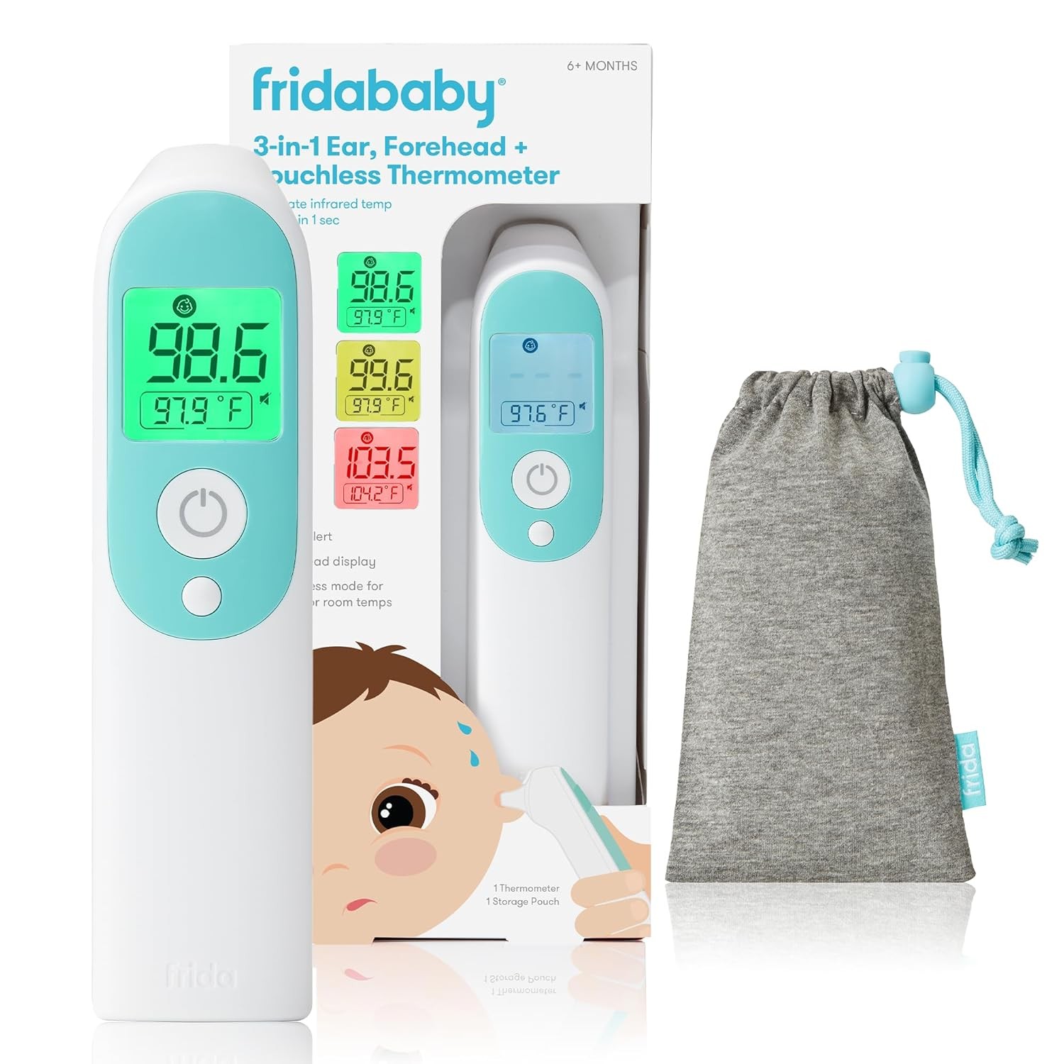 Frida Baby Thermometer, 3-in-1 Infrared Thermometer for Ear, Forehead ...