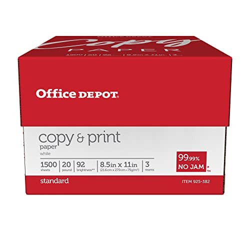Office Depot Copy Print Paper, 8 1/2in. x 11in., 20 Lb, Bright White ...