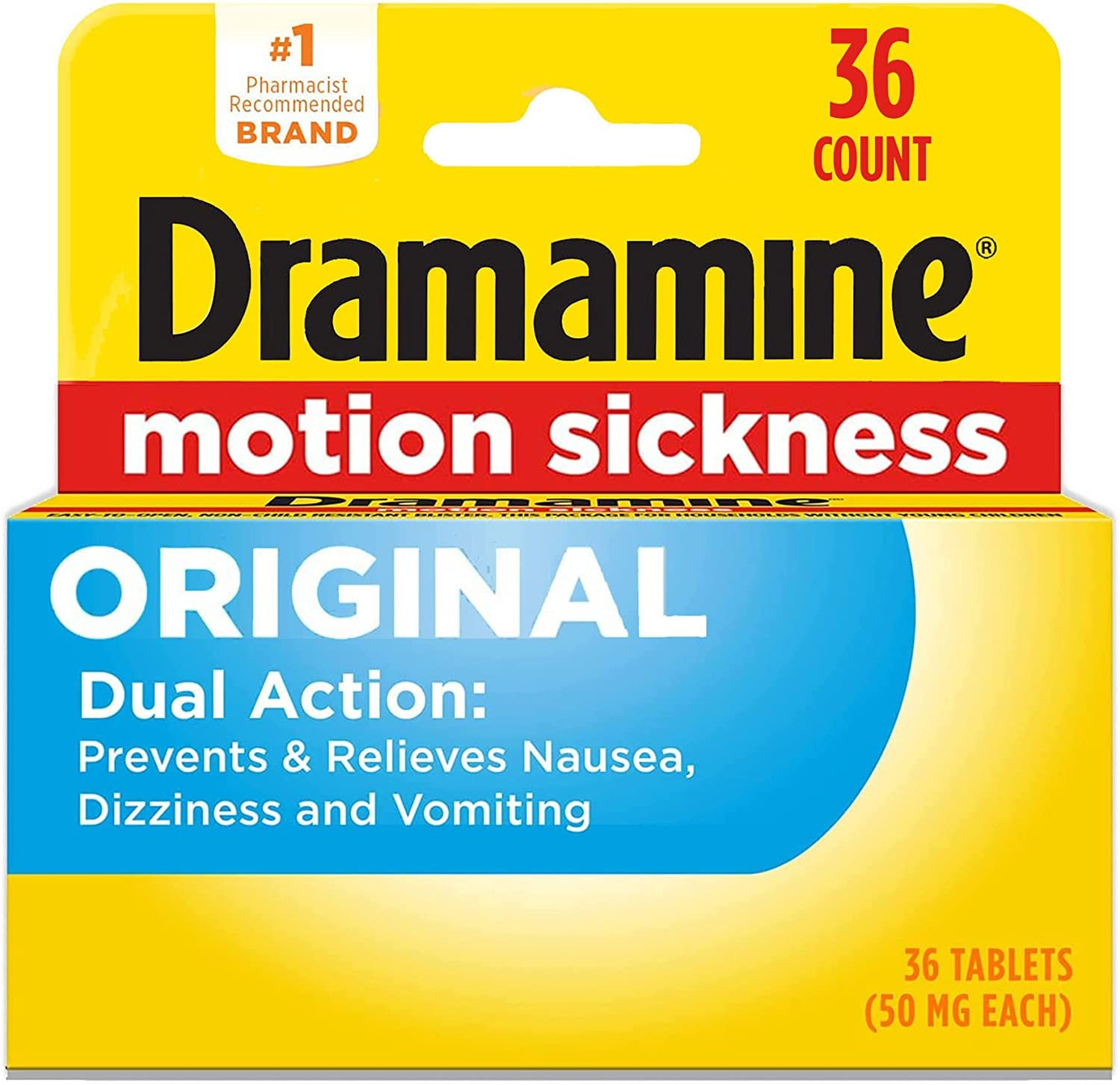 Dramamine Original, Motion Sickness Relief, 36 Count Deals and Price ...