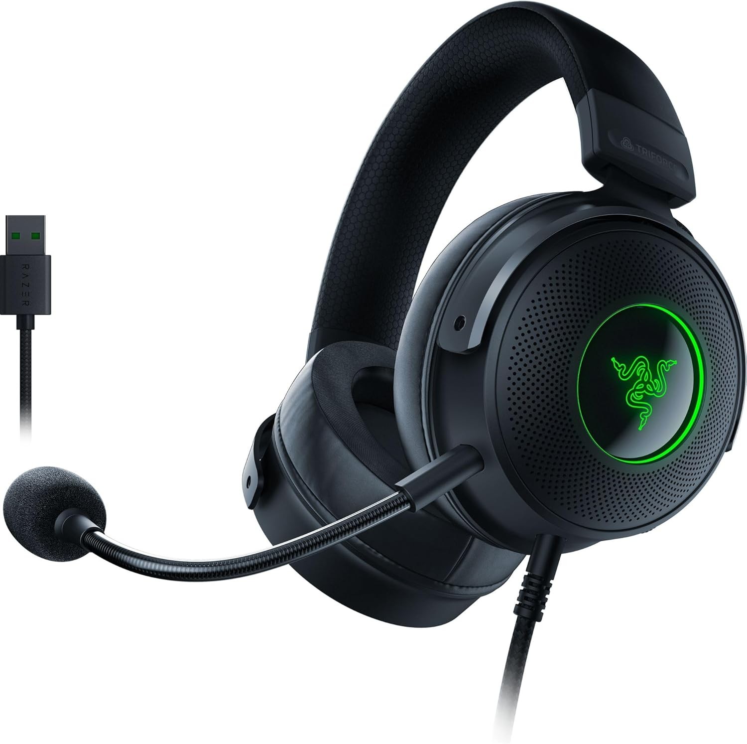 Razer Kraken V3 Wired USB Gaming Headset: Triforce Titanium 50mm ...