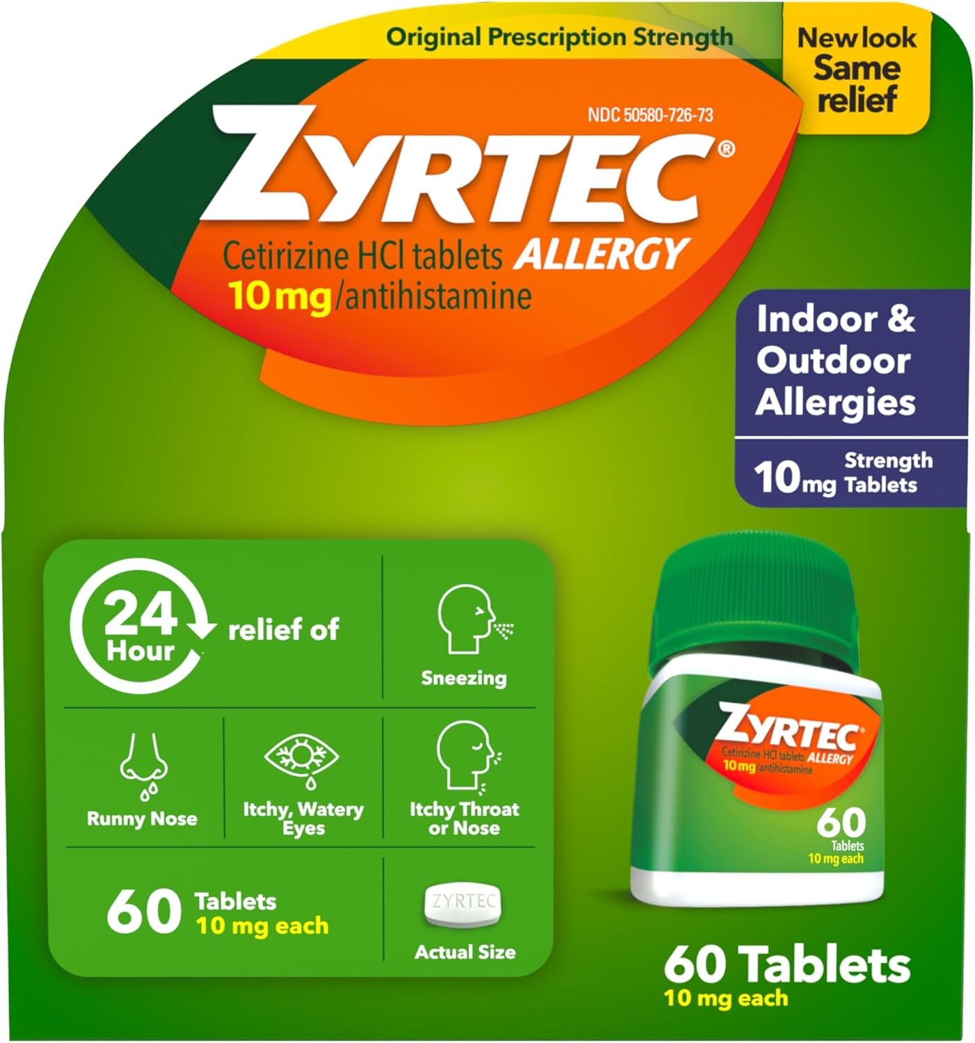 Zyrtec 24 Hour Allergy Relief Tablets, Indoor & Outdoor Allergy ...