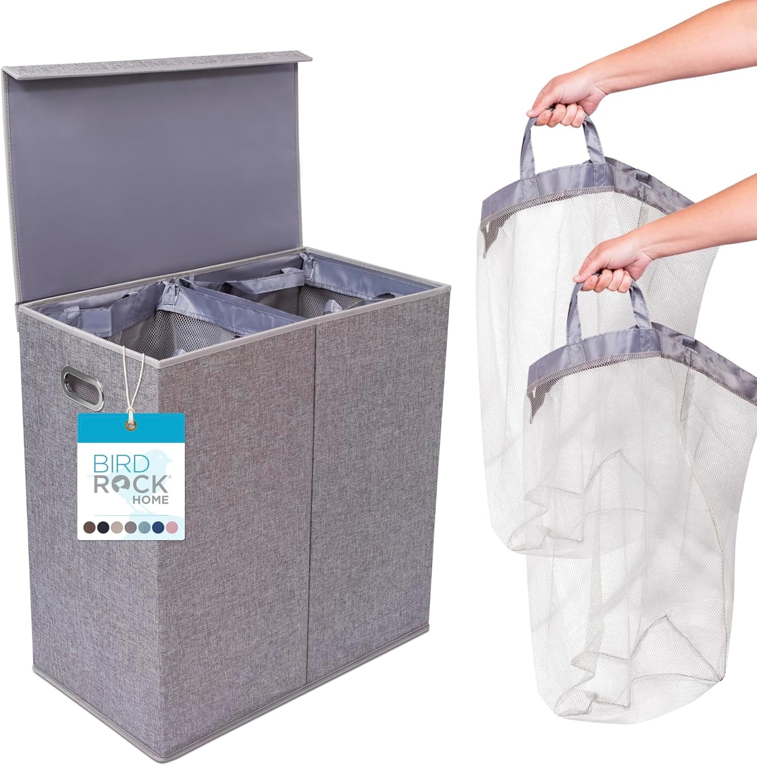 Double Laundry Hamper with Lid | Removable mesh bags | Dual Compartment ...