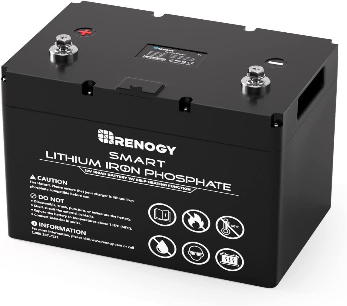 Renogy Smart Lithium-Iron Phosphate Battery 12V 100Ah w/ Self-Heating ...