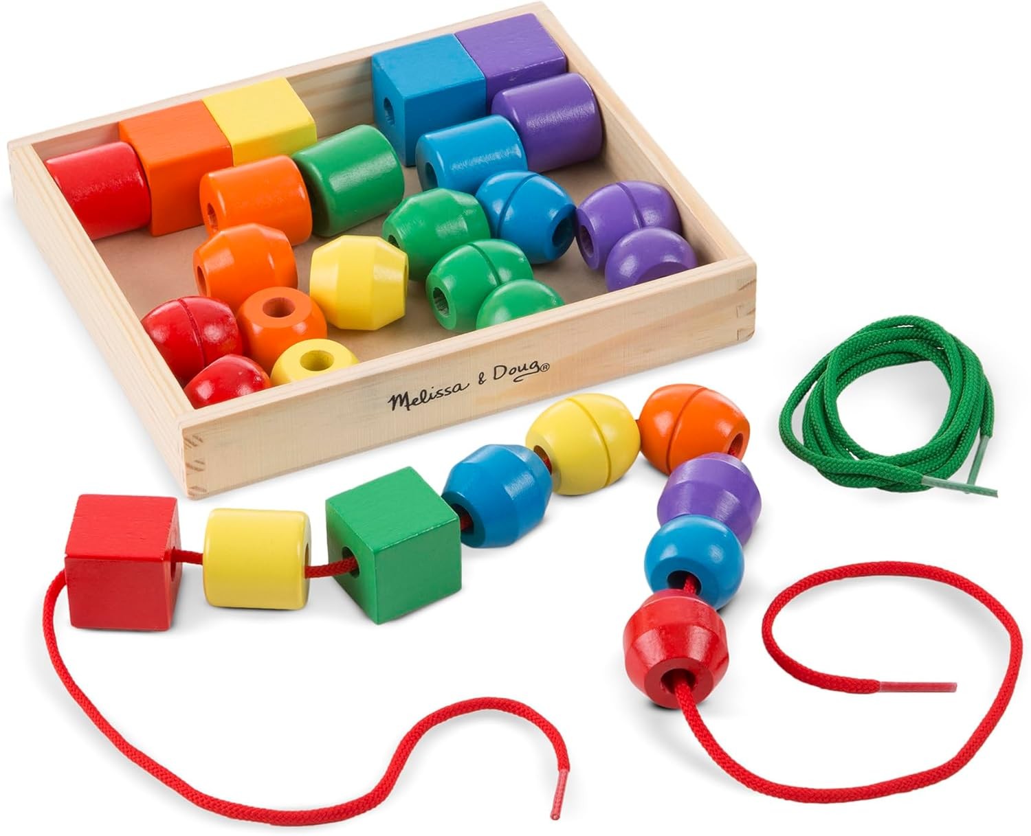 Melissa & Doug Primary Lacing Beads - Educational Toy with 8 Wooden ...