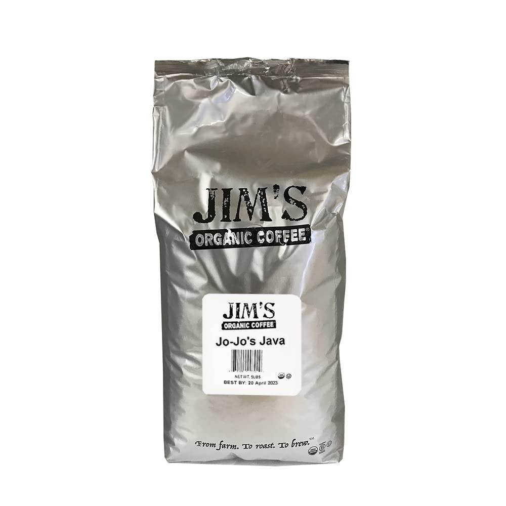 Jim’s Organic Coffee – Jo-Jo’s Java Blend – Medium / Light Roast, Whole Bean, 5 lb Bulk Bag ...