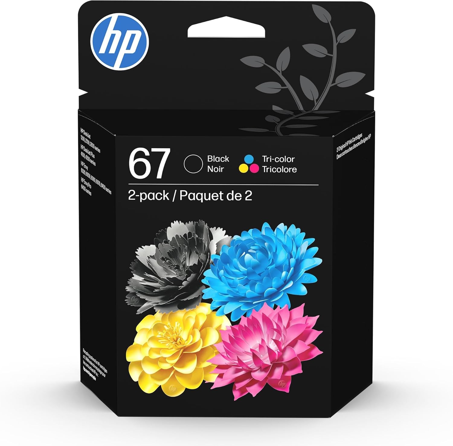 HP 67 Black/Tri-Color Ink Cartridges (2-Pack) | Works with DeskJet 1255 ...