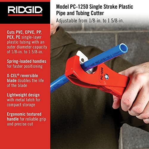RIDGID 23488 Model PC-1250 Single Stroke Plastic Pipe and Tubing Cutter ...
