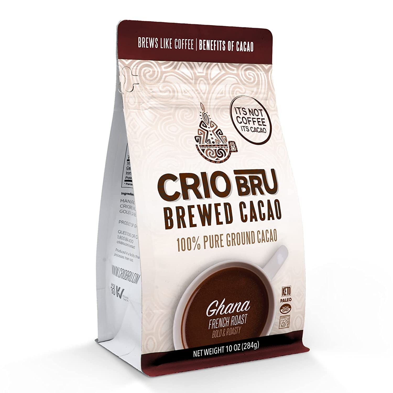 Crio Bru Ghana French Roast 10 oz Bag | Natural Healthy Brewed Cacao ...