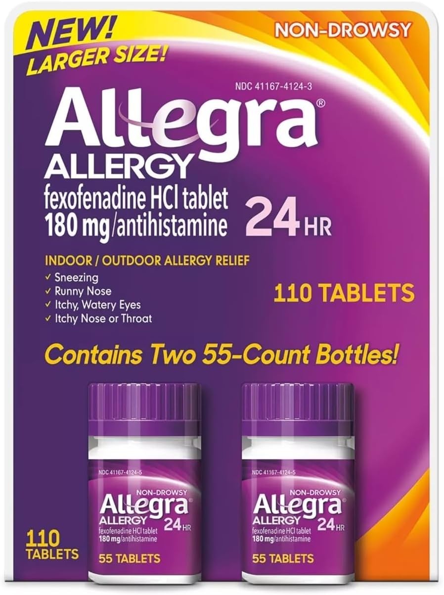 Allegra 24 Hour Indoor and Outdoor Allergy Relief 180mg 55 Tablets ...