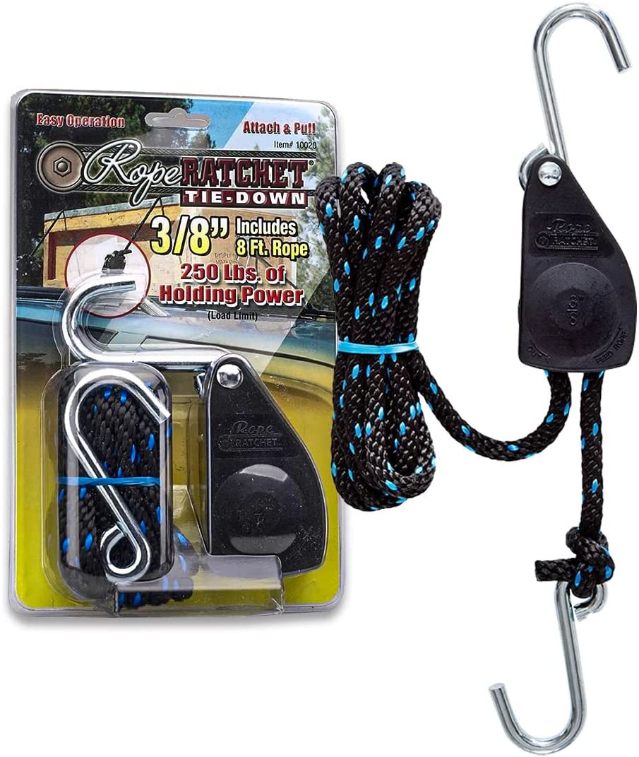 Rope Ratchet 3/8" Tie Down, Block & Tackle Pulley System with Hooks ...
