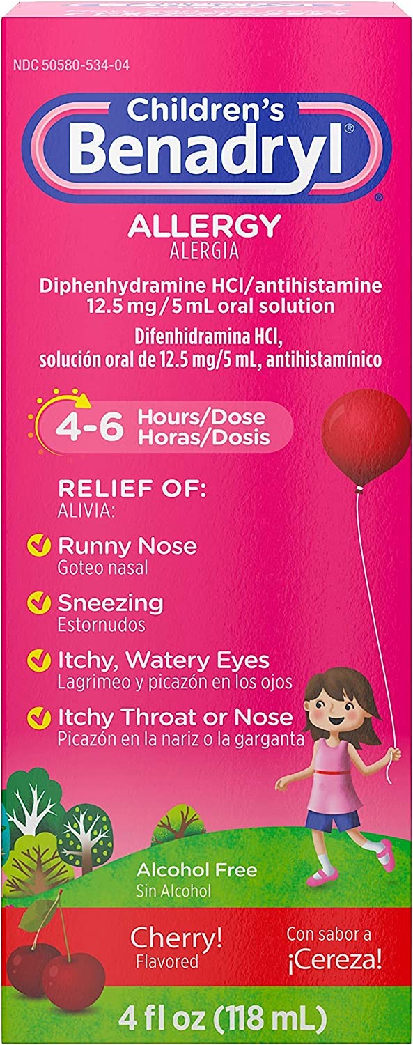Benadryl Children's Allergy Relief Liquid Medicine with Diphenhydramine ...