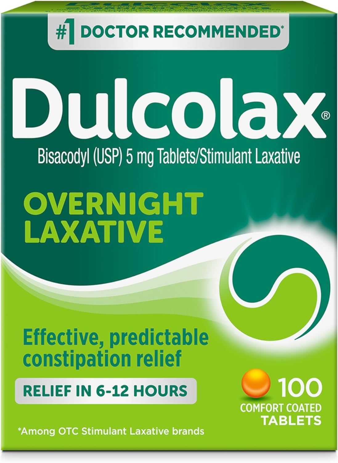 Dulcolax Stimulant Laxative Tablets (100 Count) Gentle Overnight ...