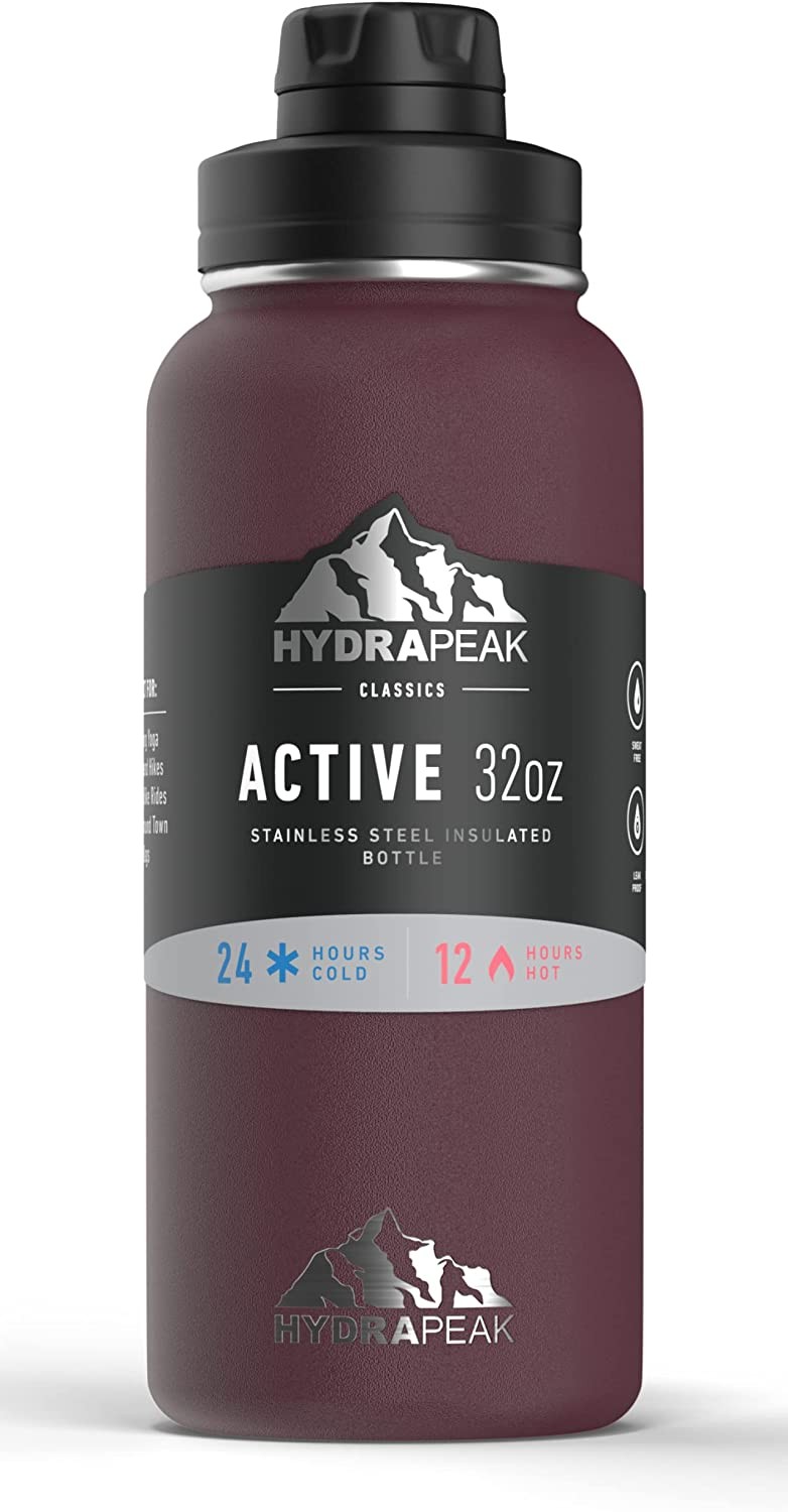 Hydrapeak 32 oz Insulated Water Bottle with Chug Lid - Reusable Leak ...