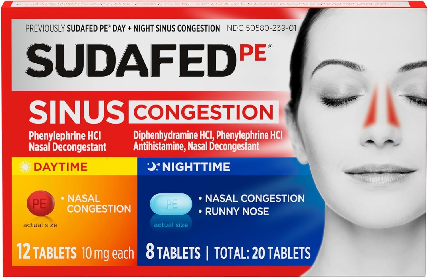 Sudafed PE Sinus Congestion Day + Night Maximum Strength Decongestant ...