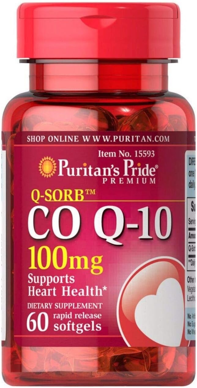 Puritan's Pride Q-Sorb CoQ10 100mg, Supports Heart Health, 60 Rapid Release Softgels, 60 ct Best ...
