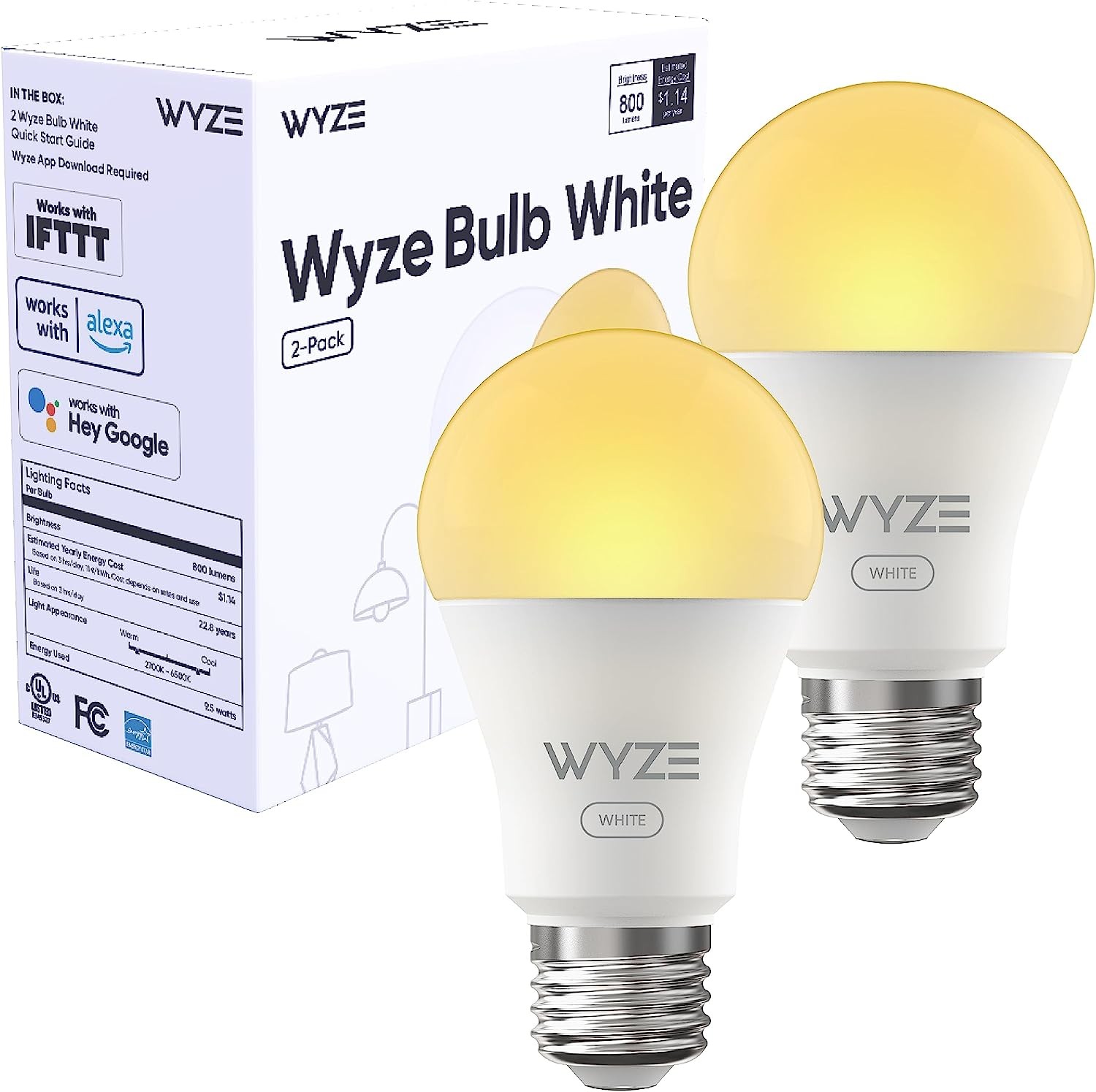 Wyze Bulb White, 800 Lumen, 90+CRI WiFi Tunable-White A19 Smart Light ...
