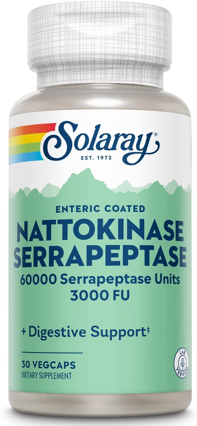 SOLARAY Nattokinase Serrapeptase Supplement - Enteric Coated - 3000 FU ...