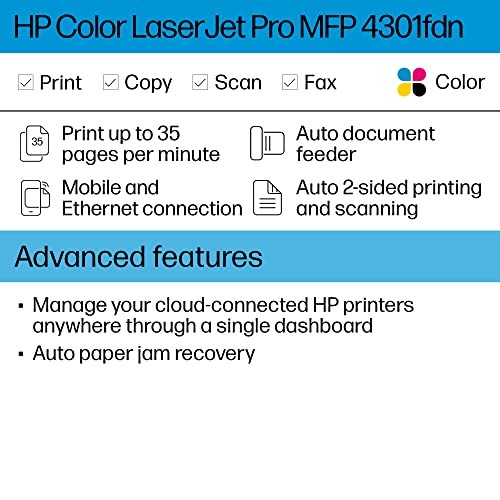 HP Color LaserJet Pro MFP 4301fdn Printer, Print, scan, copy, fax, Fast ...