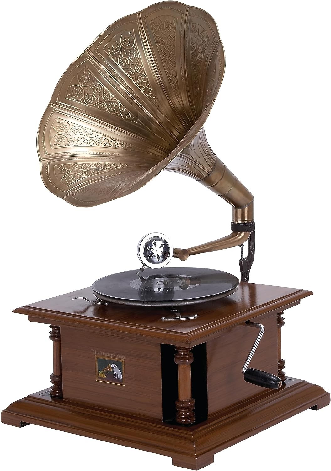 Deco 79 Wood Functional Gramophone with Record, 18" x 16" x 28", Copper ...