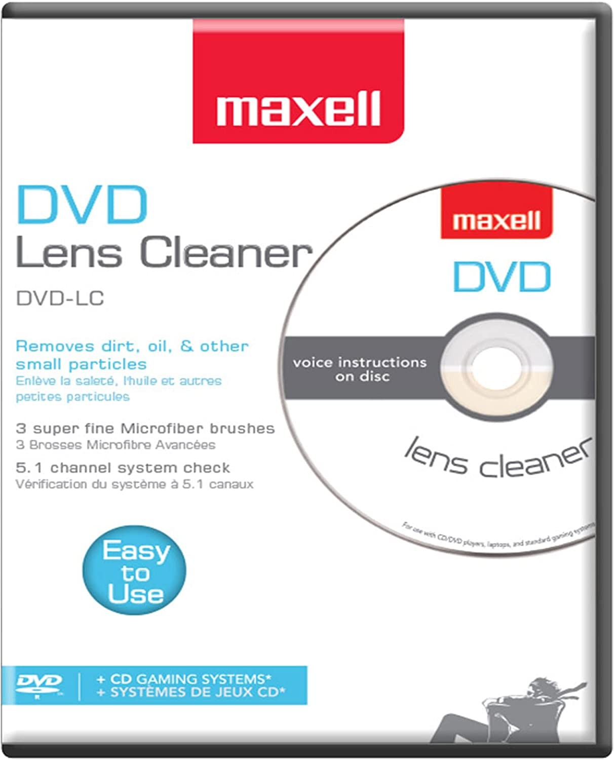 Maxell – 190059, DVD Lens Cleaner with Microfiber Brush System - for Optimal Cleaning, Remove ...