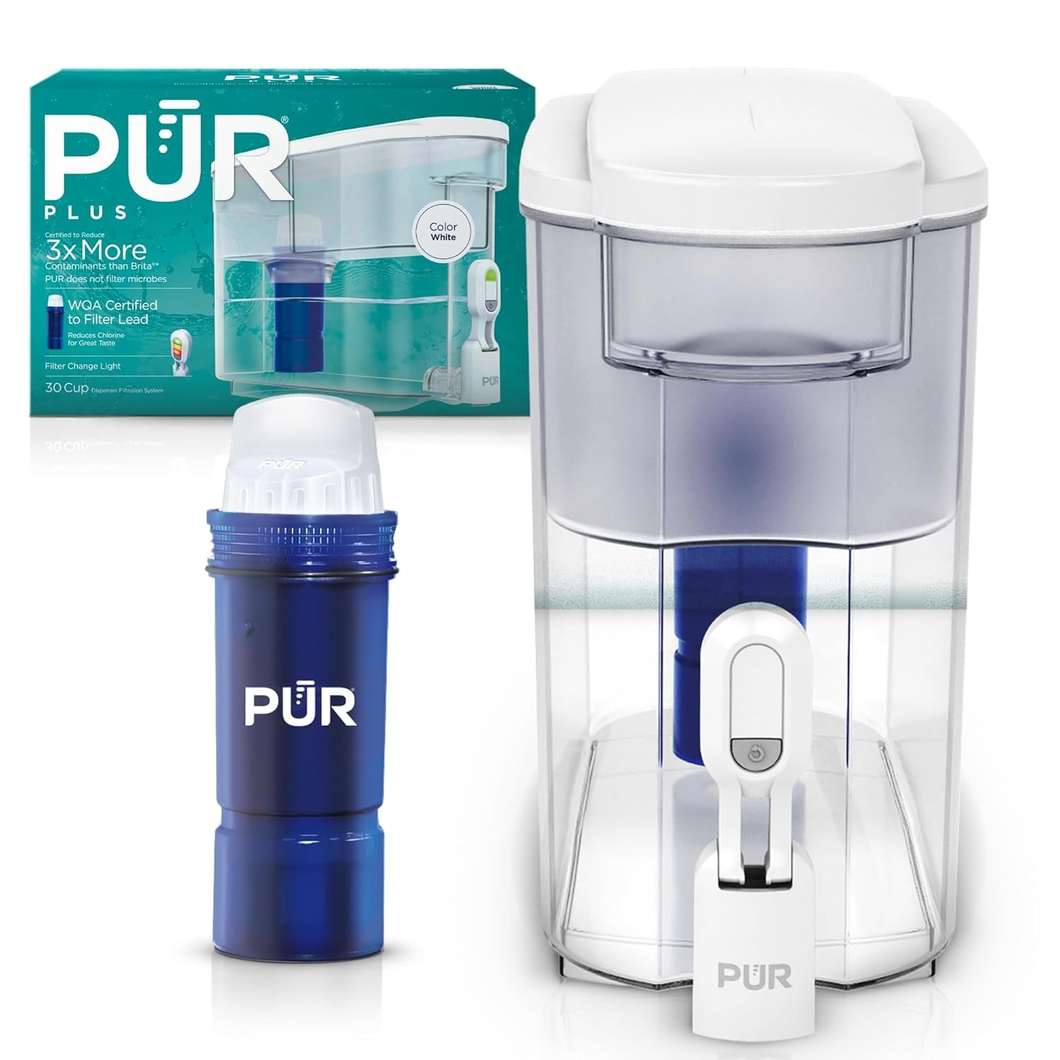 PUR PLUS 30-Cup Water Filter Dispenser with 1 Lead-Reducing PUR PLUS ...