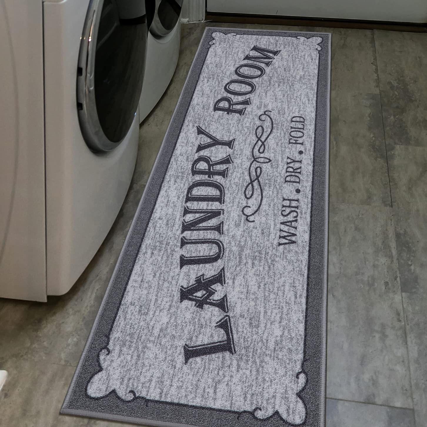 Machine Washable Border Text Design Laundry Room Rug Non-Slip ...
