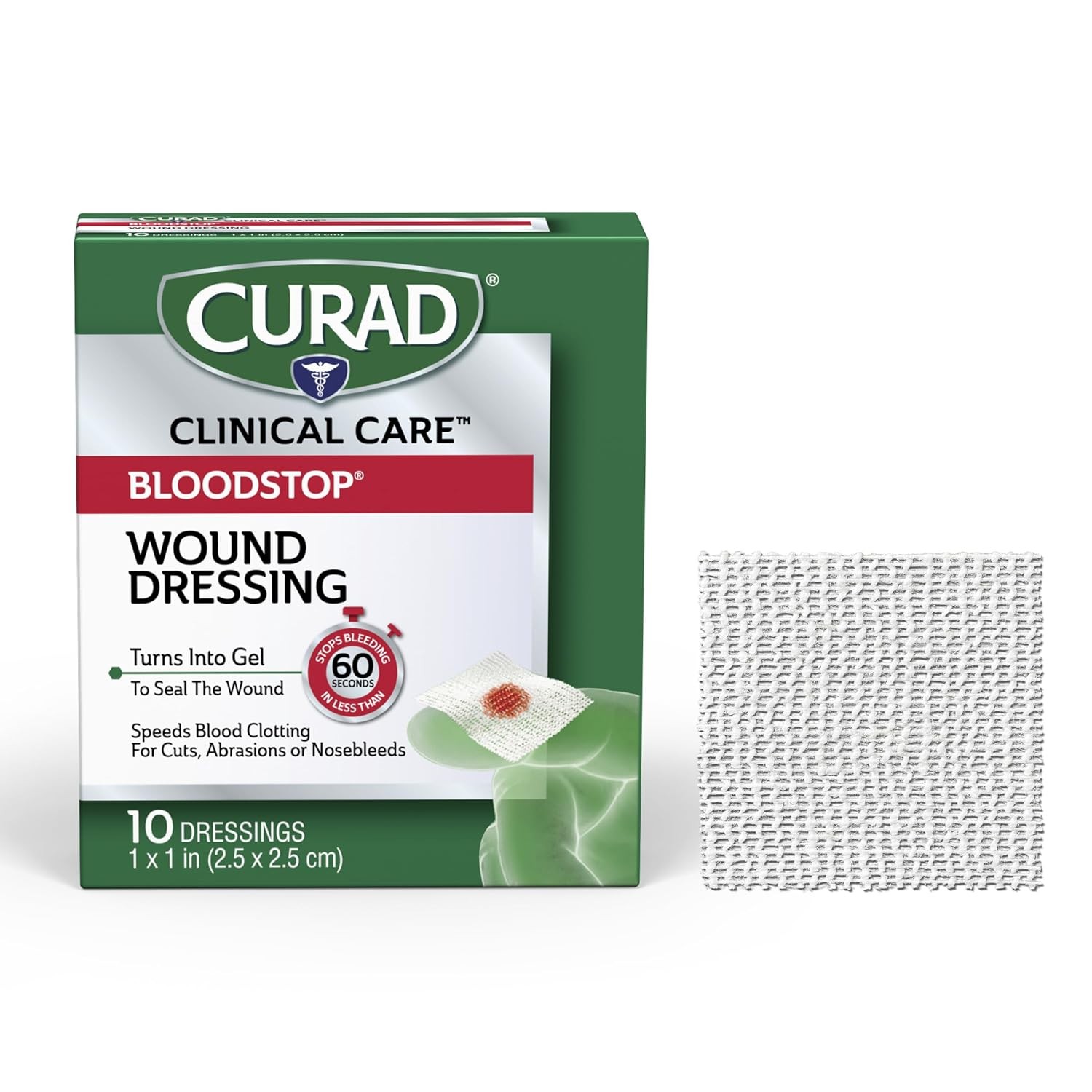 CURAD BloodStop Wound Dressing, 1” x 1”, Hemostatic Gauze Helps Stop ...
