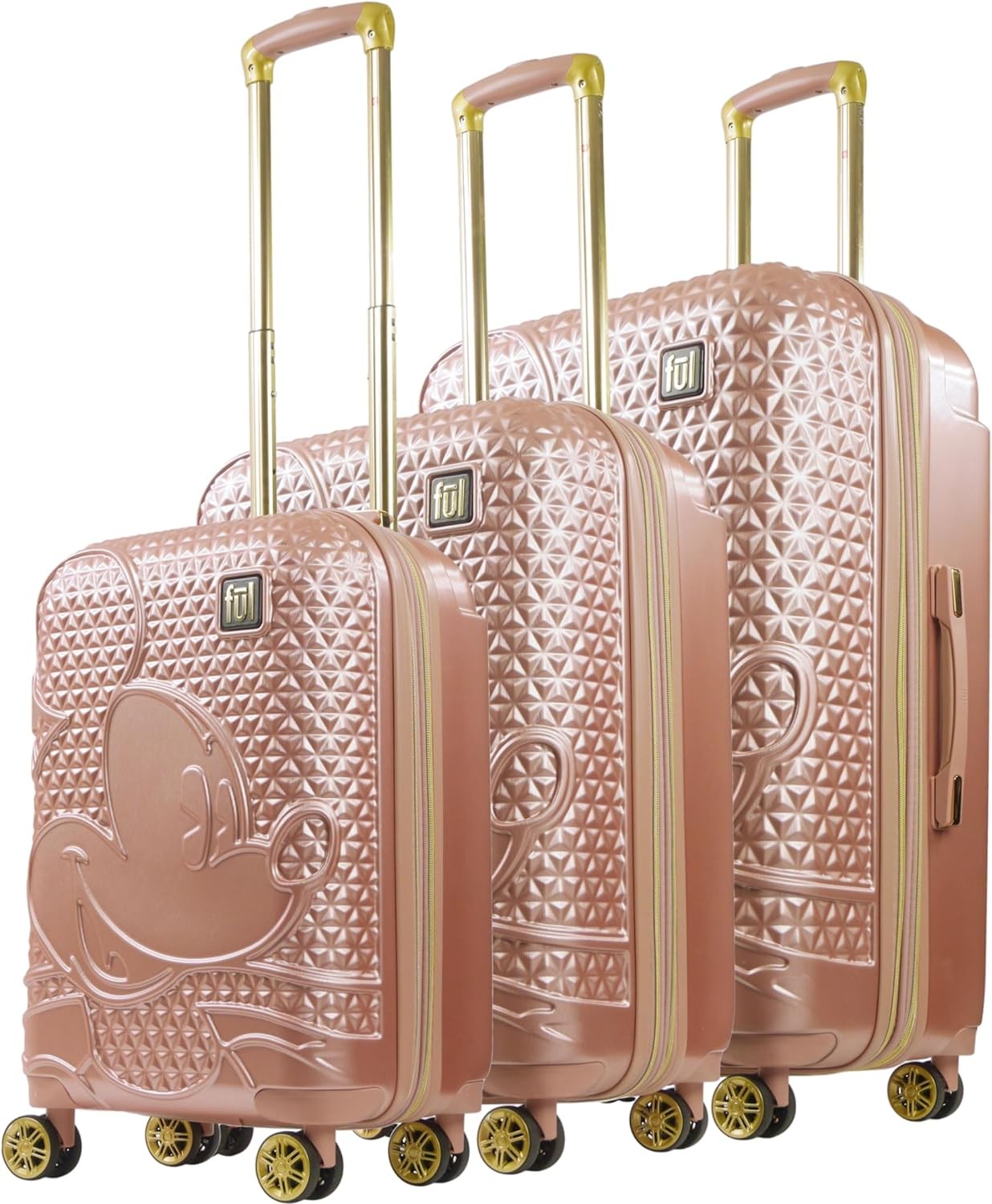 FUL Disney Mickey Mouse 3 Piece Rolling Luggage Set, Hardside Suitcase ...