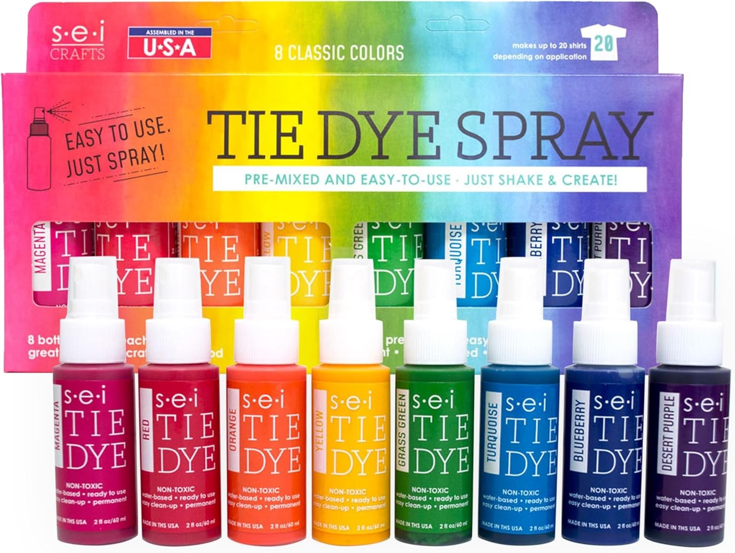 S.E.I. Classic Tie Dye Kit, Fabric Dye Spray Set, Easy Clean Up, Easy ...