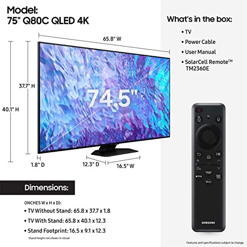 SAMSUNG 75-Inch Class QLED 4K Q80C Series Quantum HDR+, Dolby Atmos ...
