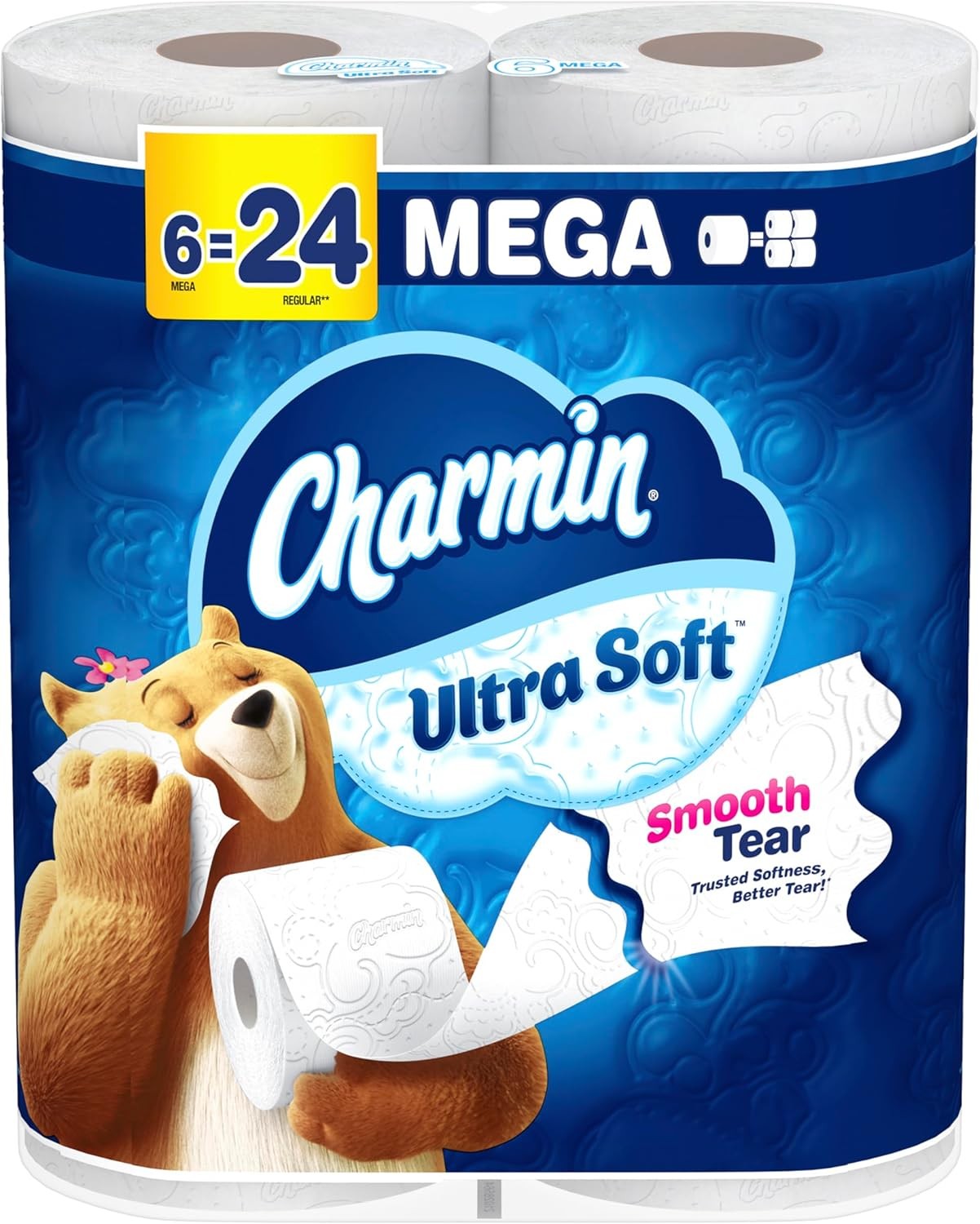 Charmin Ultra Soft Toilet Paper 6 Mega Rolls = 24 Regular Rolls Die ...