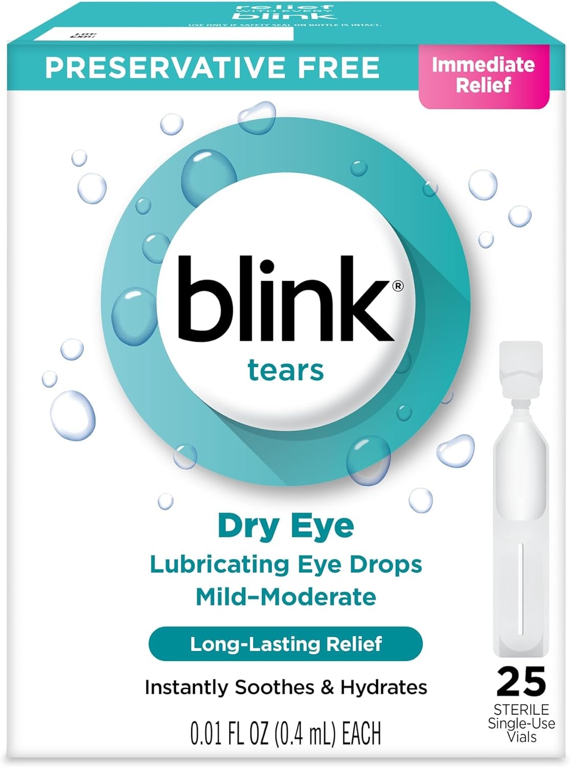 Blink Tears Sterile Single Use Vials Aerosol, 25 Count, 0.01 Fluid ...